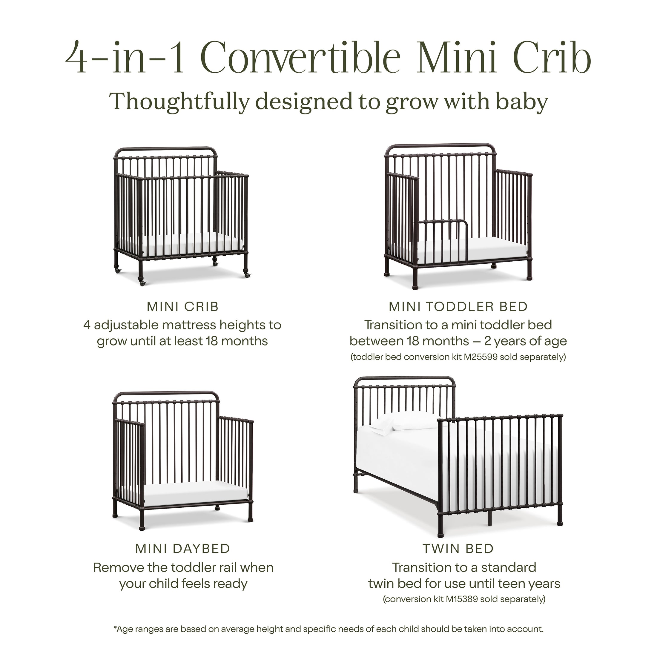 Namesake Winston 4-in-1 Convertible Mini Crib